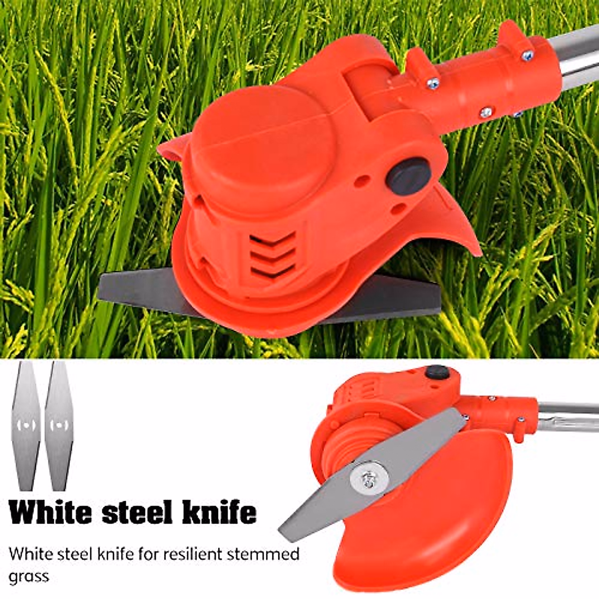 Electric Cordless Weed Wacker Grass Trimmer with 3 Function Blades, Height Adjustable Lawn Mower 24V Lithium Ion Battery for Home Garden, Lawn, Yard