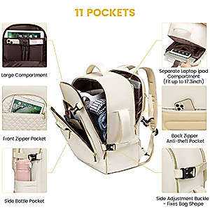 LOVEVOOK Carry on Backpack,40L Women Travel Backpack Airline Approved,Waterproof Large TSA 17inch Laptop Backpack Daypack with Anti-theft Pocket for Business Trip College Weekender,Beige