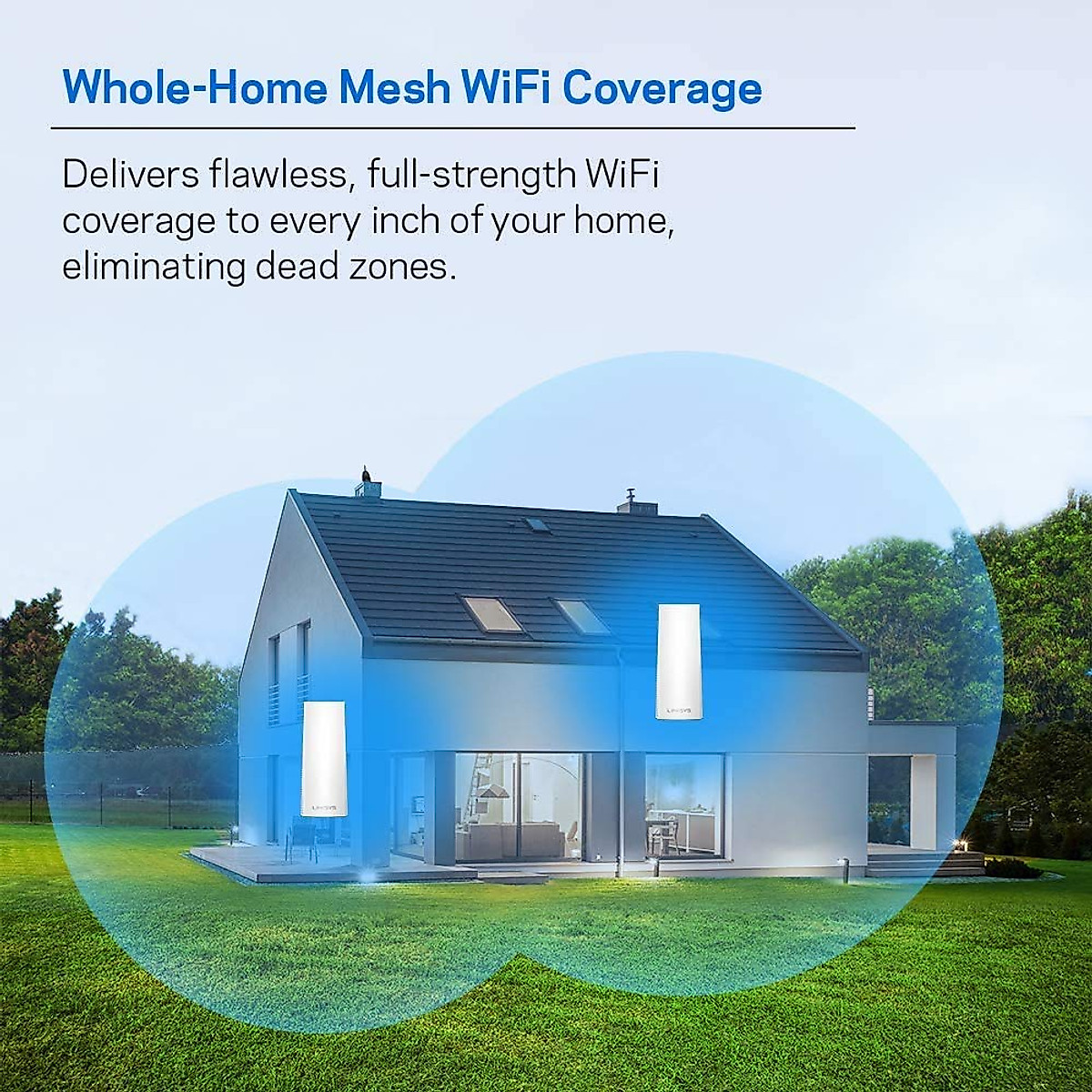 Linksys Velop Mesh Home WiFi System, 4,000 Sq. ft Coverage, 40+ Devices, Speeds up to (AC2200) 2.2Gbps - WHW0302