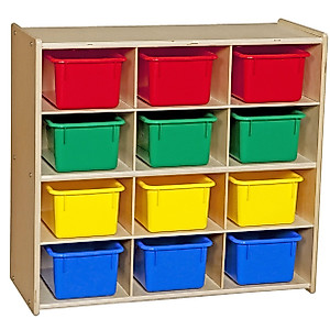 Contender 12 Compartment Toy Storage Cabinet for Kids, Daycare Shelves for Organizing Art and Craft Supplies, 100% Plywood Cubby Shelving for Classroom, Assorted