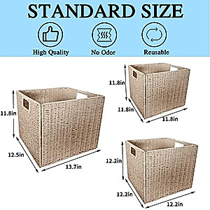 Foldable Wicker Storage Basket，Baskets for Shelves With Labels，3-Pack Pantry Baskets、Wicker Basket、Seagrass Baskets