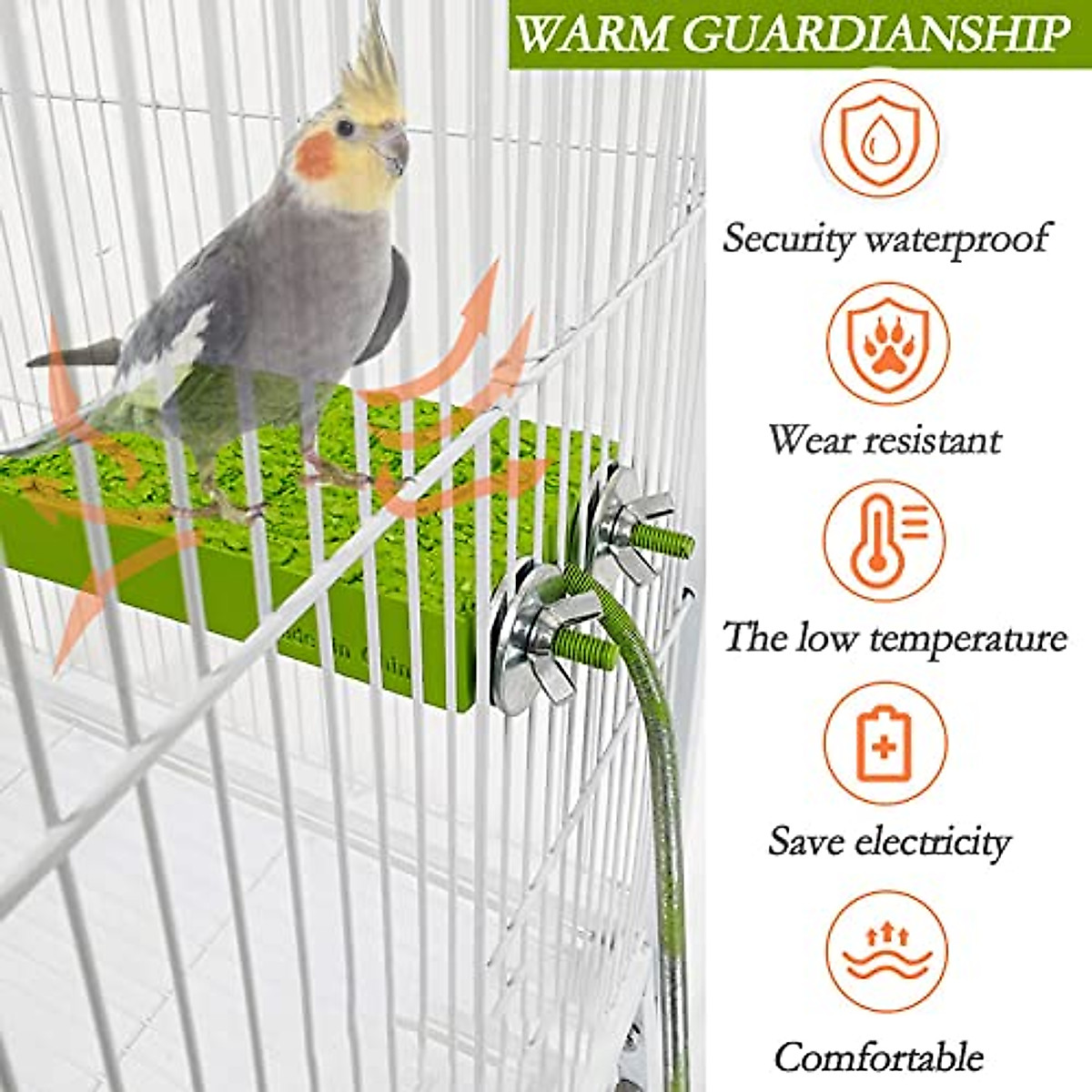 Bird Warmer for Cage Bird Perch Stand Platform Warm Heating, Heating Bird Perch Platform for Exotic Pet Birds, 12V 5W African Grey, Parakeets, Parrots