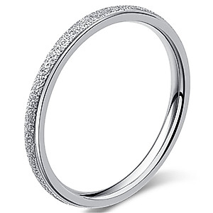 Fashion Month Womens 2mm Stainless Steel Sand Blast Finish Silver Wedding Band Engagement White Gold Domed Ring Size 7