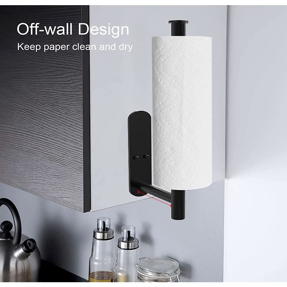 Paper Towel Holder, SUS304 Stainless Steel Paper Towel Holder Under Cabinet, Self Adhesive and Drilling for Kitchen, Counter, Cabinet, Bathroom
