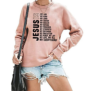 TSIIUO Women's Jesus is My Everything Christian Sweatshirt Funny Jesus Christ Bible Verse Pullover Tops Tees Pink XL