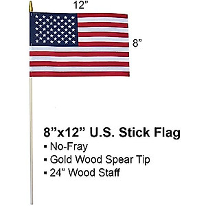 GIFTEXPRESS 12-Pack, Proudly MADE IN U.S.A. 8x12 Inch Spearhead Handheld American Stick Flags/Grave marker American Flags/USA Stick Flag (12)