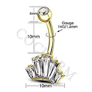COCHARM 14G Christmas Belly Button Ring Gold Short Bar Belly Button Rings Belly Ring Surgical Steel