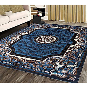 Kingdom Traditional Area Rug Design D 123 Blue (5 Feet X 7 Feet)
