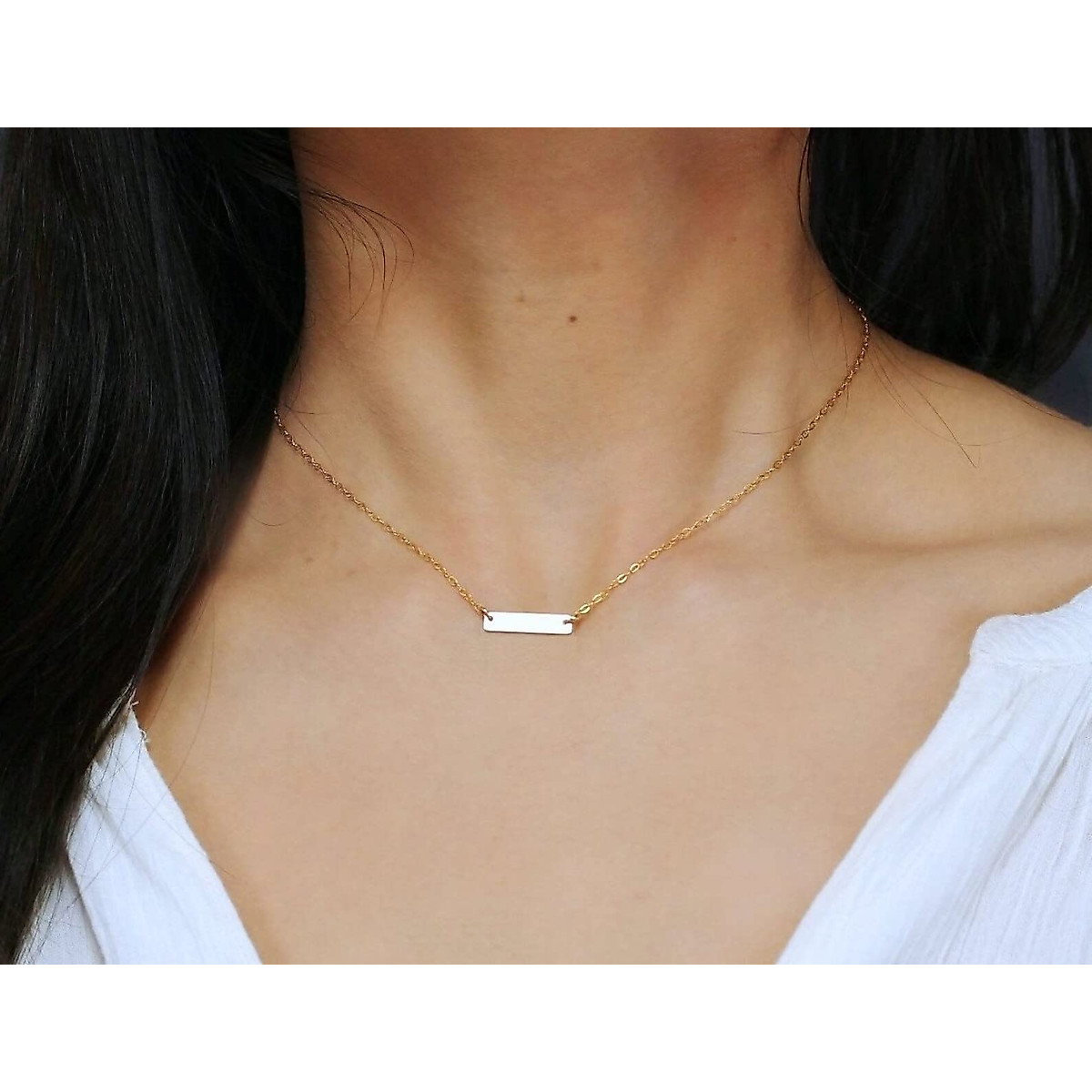 MIDEEO 14K Gold Plated Tiny Skinny Bar Necklace for Women Gold Bar Necklace Bridesmaid Jewelry Gift
