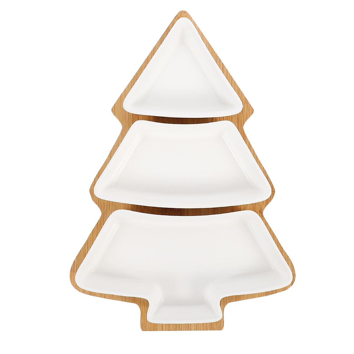 Angoily Christmas Tree Shaped Platter Ceramic Christmas Serving Tray Dishes for Entertaining, Food Serving Platter with Base for Appetizer, Snacks, Fruit, Candy Dessert for Xmas Party, White