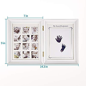 Hiverst Baby Keepsake Frame Kit, Shatterproof Baby First Year Frame in Delicate Package- Ideal Personalized Newborn Baby for Baby Shower, with Ink Pad Stamp & Stencil, 14.5" x 8.5"
