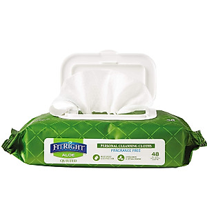 Medline AloeTouch Quilted Heavyweight Personal Cleansing Cloth Wipes 576 Count Unscented 8 x 12 inch Adult Large Incontinence Wipes