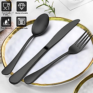 LIANYU 40 Piece Matte Black Silverware Set, Stainless Steel Black Flatware Cutlery Set for 8, Fancy Kitchen Utensil Tableware Set for Home Restaurant Party, Satin Finish, Dishwasher Safe
