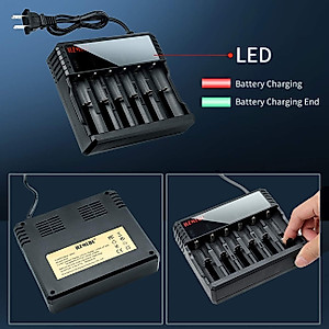 6 Bay 18650 Battery Charger Universal Wall Charger for 3.7v Lithium Rechargeable Batteries Compatible 18650 26650 14500 16340(RCR123) 10440 17670 18490 17500 Lithium Battery Charger (DC Charger)