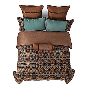 Paseo Road by HiEnd Accents Rio Grande 7 Piece Duvet Cover Set, Super King, Brown Faux Leather, Southwestern Luxury Bedding Set, 1 Duvet, 1 Bed Skirt, 2 Pillow Shams, 2 Euro Shams, 1 Neckroll Pillow