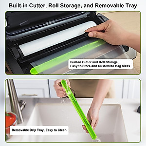 Gasbye Vacuum Sealer Machine, 90kPa Food Sealer with Double Heat Seal for Dry/Moist Food, Easy-lock Handle, Built-in Bag Storage & Cutter, Progress Display, Removable Drip Tray, Silver