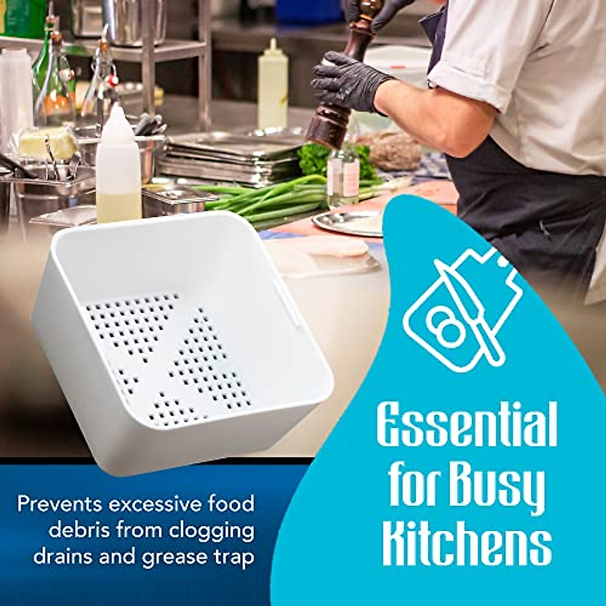 STEADYKLEEN - 6.5-inch Floor Drain Cover Alternative, Square Sink Drain Basket for Restaurants, Home and More, Commercial Sink Strainer with 0.19-inch Holes, Versatile Plastic Drain Screen Basket