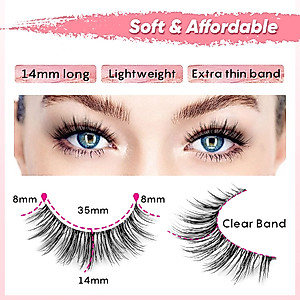 False Eyelashes 3D Lashes Natural Look Fake Eyelashes Clear Band 14mm lashes Soft Volume Lashes 10 Pairs Pack