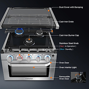 AMZCHEF RV Gas Range 21 Inches Tall,1.77 Cu.Ft Propane Range Oven with 3 Burners Stove for RV, Apartment, Mobile Home, Stainless Steel.