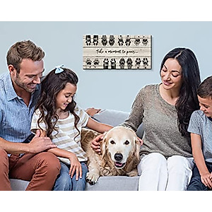 ARTINME Dog Lover Sign Wall Decor ,Take A Moment To Paws sign Pet Paw Print Artwork Footprints Canvas Wall Art ,Framed Animal prints Puppy Gifts for Front Door home decoration (Black)