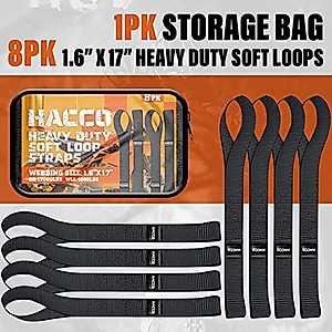 Haccoplanet 8PK Soft Loop Motorcycle Tie-Down Straps, 1.6 x 17inch 10000LB Break Strength, Heavy Duty Tie Down Loops for Securing ATV, UTV, Dirt Bike, Lawn & Garden Equipment (Black)