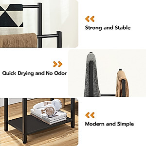 HOOBRO Free Standing Towel Rack for Bathroom, 16.5" L x 9.4" W x 31.5" H, 2 Tier Blanket Rack, Blanket Holder, Drying and Display Rack with Shelf, Black BB02LB01