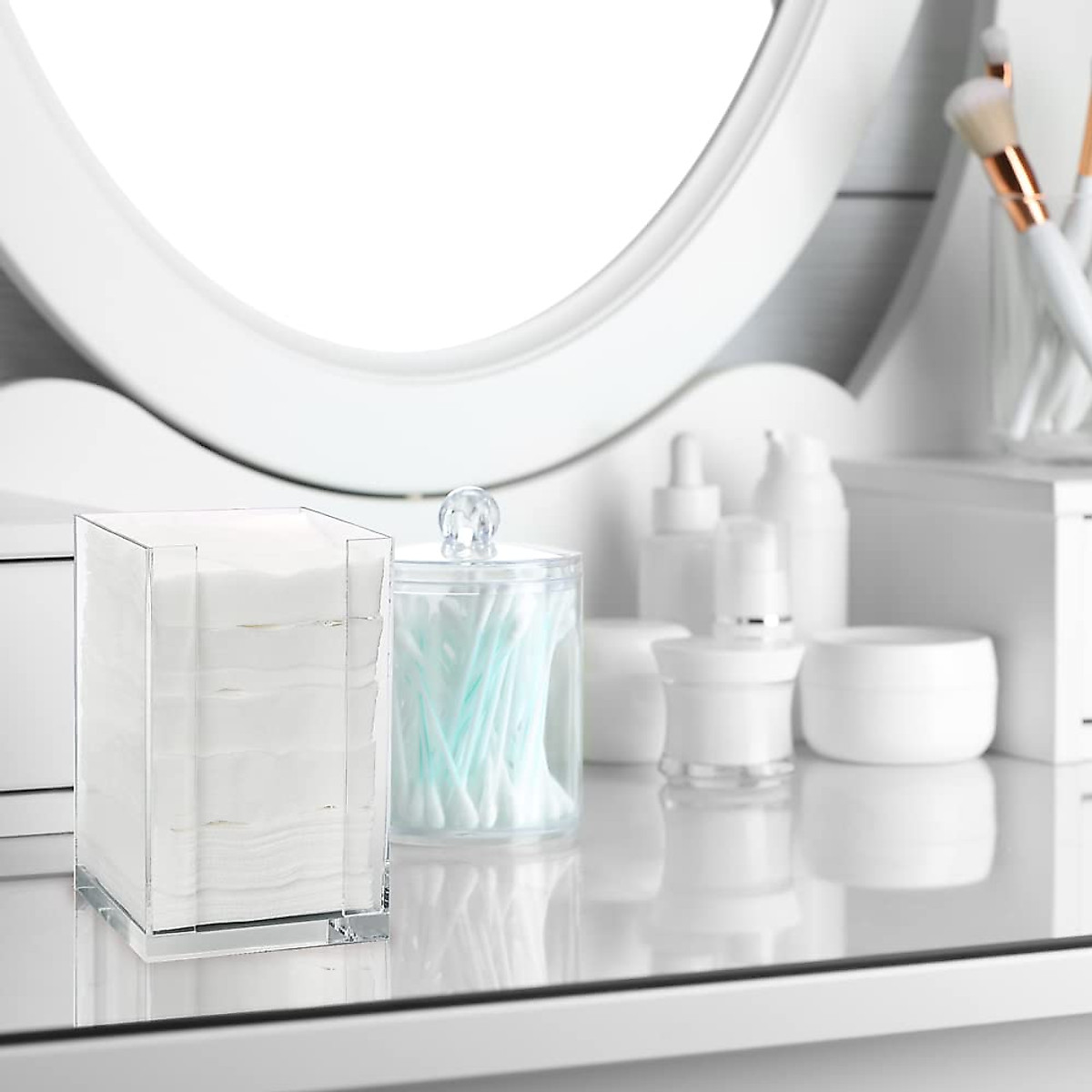 ForPro Square Pad Dispenser - Clear, Acrylic, Open Sides and Top Dispenser- Cocktail Napkin Dispenser - Fits 4” x 4” Cotton Pads - 7” H x 4.25” W x 4.25” L