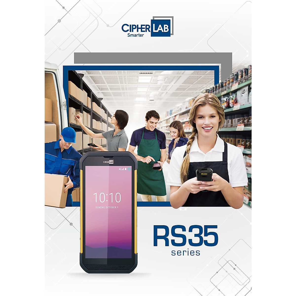 CipherLab RS35 Android 10 Touch Mobile Computer Barcode Scanner BT/WiFi/NFC, 3G RAM/32G ROM SR 2D Imager (SE4770) 5.5" HD+ Camera (4GB x 64GB)