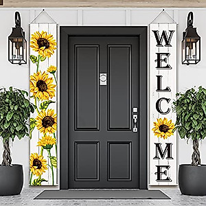 Sunflower Hanging Banners Spring Welcome Porch Banners Flags Fall Door Banners Flag Summer Hanging Banner for Front Door Garden Home Yard Sunflower Party Decorations(White Background)