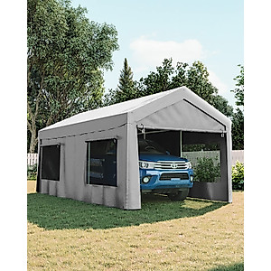 Quictent 13'X20' Heavy Duty Carport Car Canopy Galvanized Car Port Garage Outdoor Carport Canopy Boat Shelter with Reinforced Ground Bars-White