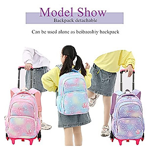 YJMKOI 3PCS Colorful Heart Print Rolling Backpack for Girls Elementary Trolley School Bag with Lunch Box