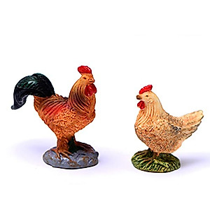 Rooster and Hen Fairy Garden Accessories, Mini Garden Statues for Fairy Garden Decor, Miniature Outdoor Statues for Micro Landscape, Plant Pots, Bonsai Craft Decor, Desk Decoration, Party