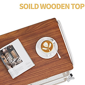 TOOLF 3-Tier Utility Rolling Cart with Wooden Board and Drawer, Metal Storage Cart with Handle, White Trolley Kitchen Organizer Rolling Desk with Locking Wheels for Office, Classroom, Home, Bedroom