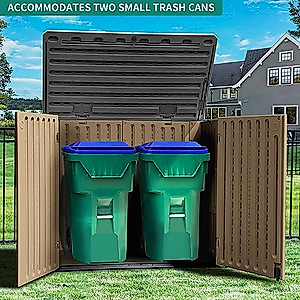 YITAHOME Large Outdoor Horizontal Storage Shed, 47 cu ft Resin Tool Shed w/o Shelf, Outdoor Waterproof Storage with Floor for Trash Cans, Garden Tools, Lawn Mower, Lockable, 4.5x2.8x3.9 ft, Brown