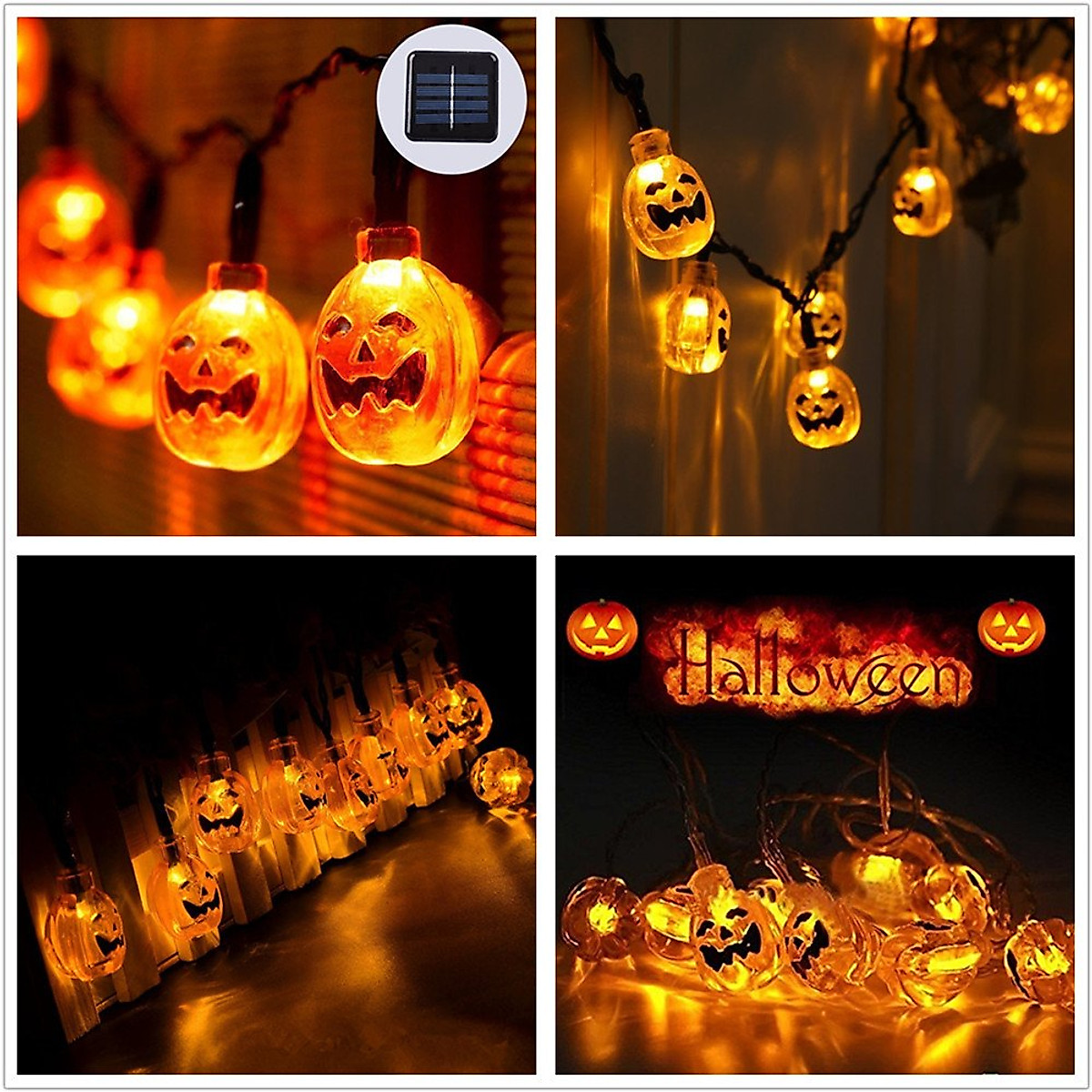 YBB Solar Pumpkin String Lights, Waterproof Halloween Decoration String Lights, 20 LED Lights 8 Modes Jack-O-Lantern for Outdoor, Home, Patio, Garden (5m/16ft- Warm White)