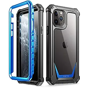 iPhone 11 Pro Case, Poetic Full-Body Hybrid Shockproof Rugged Clear Bumper Cover, Built-in-Screen Protector, Guardian Series, Case for Apple iPhone 11 Pro (2019) 5.8 Inch, Blue/Clear