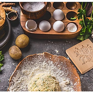 Wooden Cookie Cutter Embossing Mold, 3D Carved Wooden Cookie Mold, Biscuit Press Stamp Molds for Baking Moulds Christmas Thanksgiving Halloween Easter Kitchen DIY (Red roses)