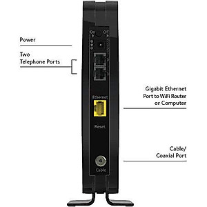 NETGEAR Cable Modem with Voice CM500V - For Xfinity by Comcast Internet & Voice | Supports Cable Plans Up to 300 Mbps | 2 Phone lines | DOCSIS 3.0, Black, 16x4 w/ Voice (CM500V-100NAS)