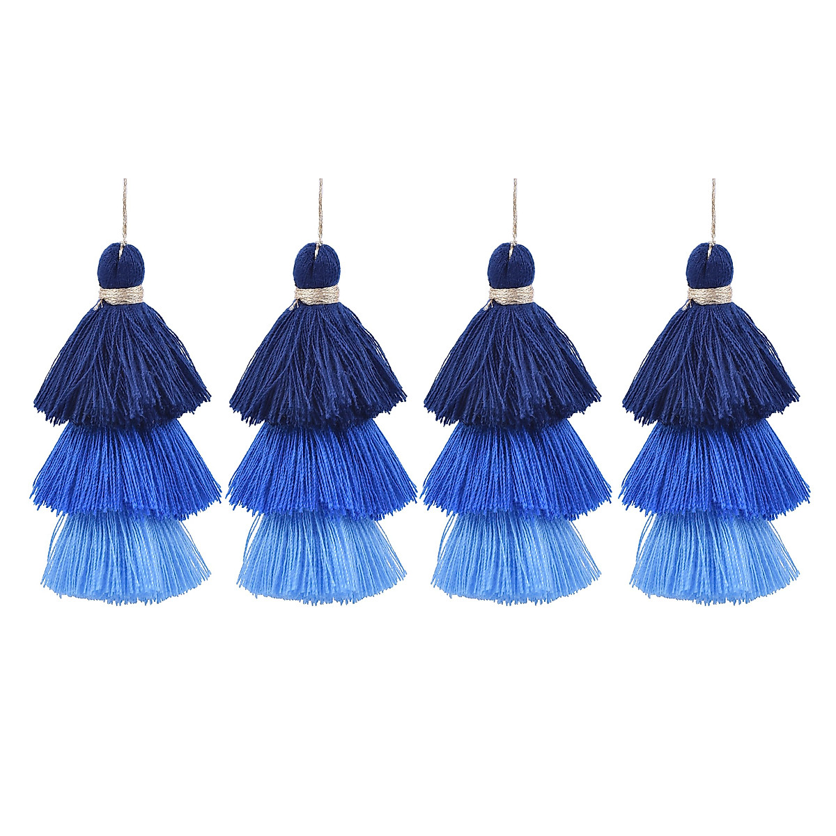 KONMAY 4pcs Tri-Layered Tassels with Hanging Loop for Jewelry Making, Clothing