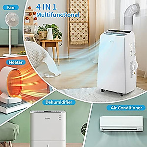ROVSUN 13000 BTU 4-in-1 Portable Air Conditioner, Heater, Dehumidifier, Fan for Rooms Up to 550 sq ft Floor AC with Remote Control & Rolling Wheels & Window Installation Kit, White