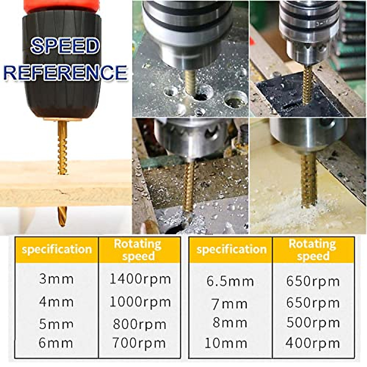 Titanium Coated HSS Twist Drill Bits - 8Pcs 3-10mm Serrated Grooving Cutting Carpenter Side Cutting Tap Spiral Saw Drill Bit Woodworking Wood Metal Plastic Hole Holesaw Tool (8)
