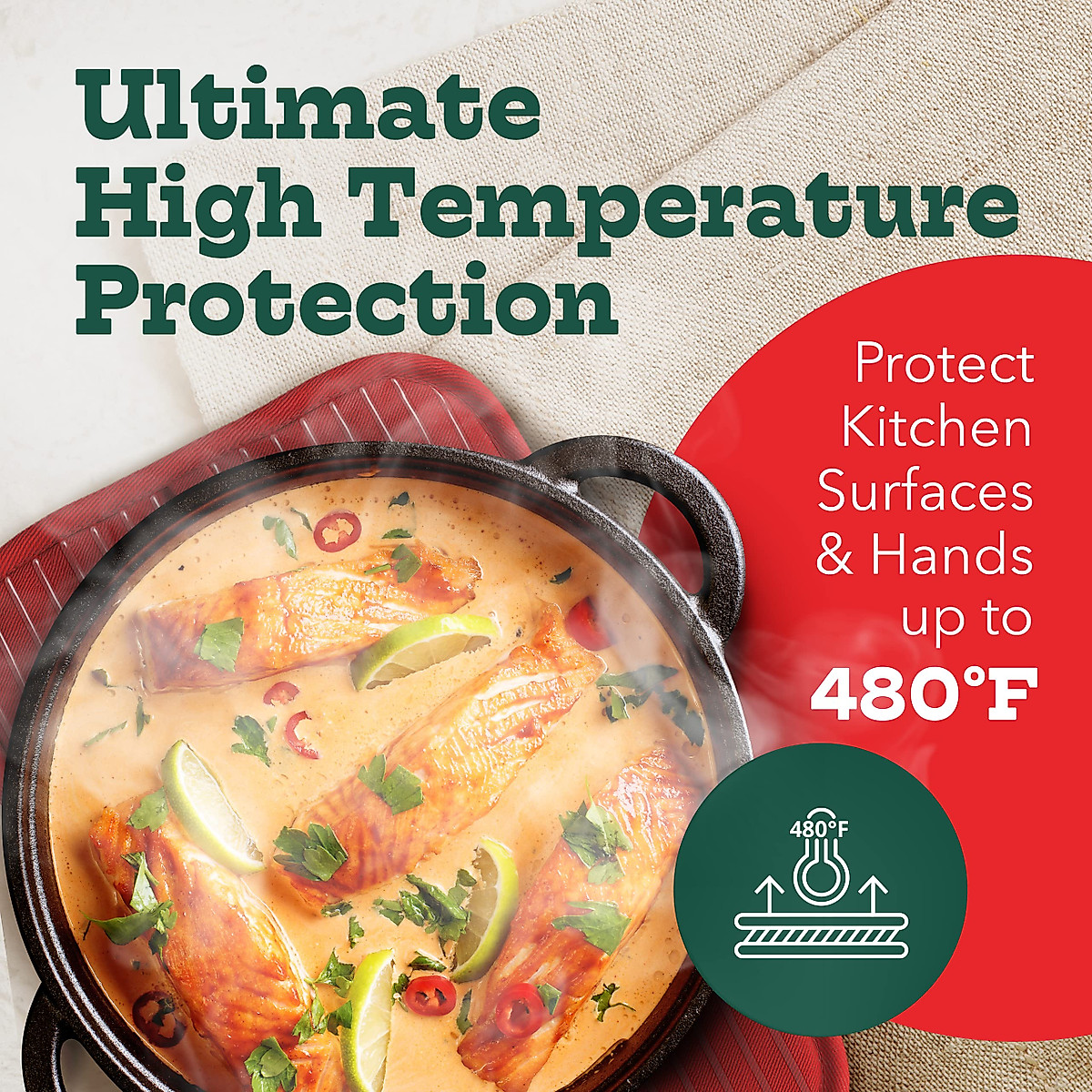 Pot Holders for Kitchen Heat Resistant, Set of 2, Silicone Pot Holders for Kitchen and Baking, Red