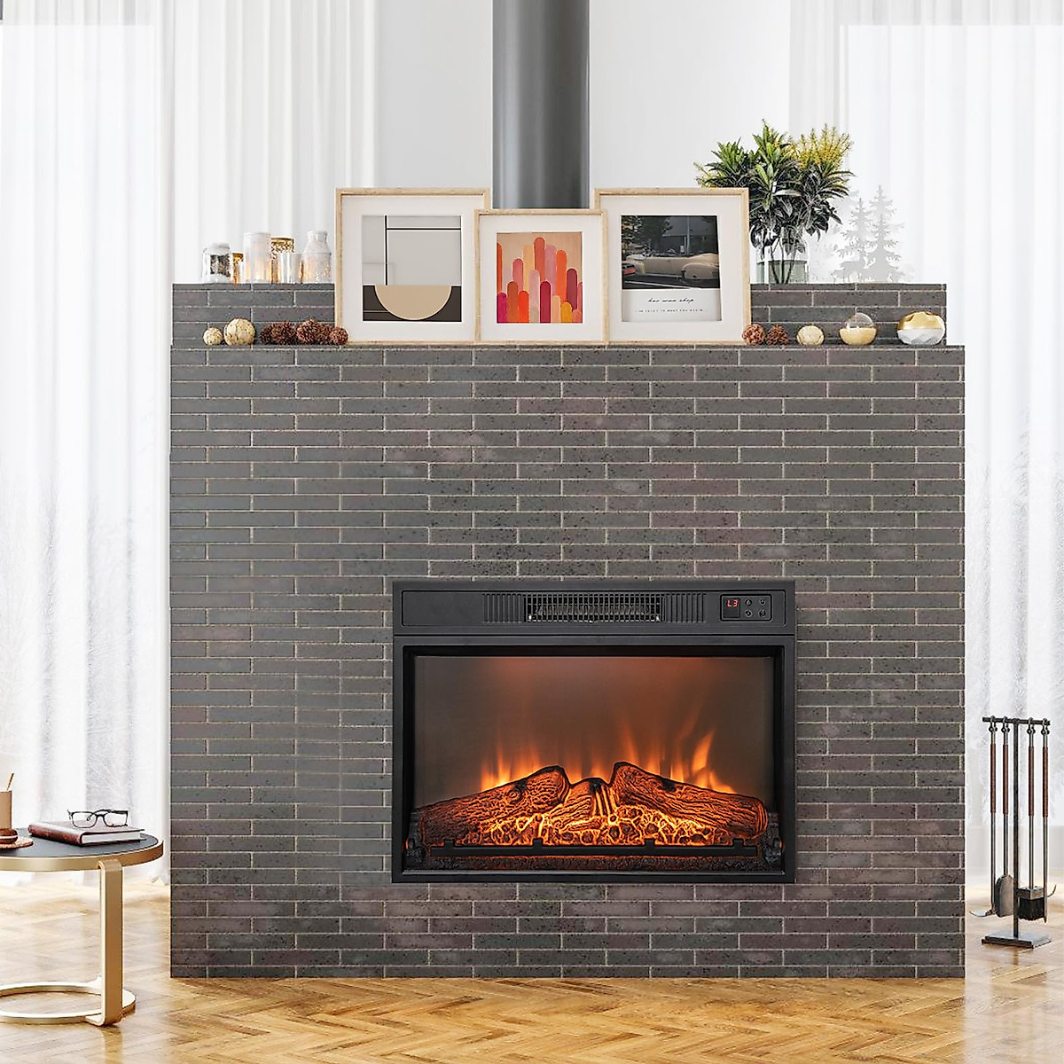 ORALNER Electric Fireplace Insert 23 Inch, Recessed Fireplace Heater w/ 3 LED Flame Effects, Remote Control & 6H Timer, Overheat Protection, Indoor Fireplace Insert for TV Stand, 1400W, Black