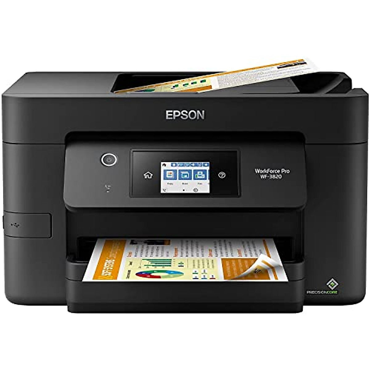 Epson Workforce Pro WF-3820 Wireless All-in-One Color Inkjet Printer, Black - Print Scan Copy Fax - 4800 x 2400 dpi, 21 ppm, 8.5 x 14, 35-Sheet ADF, Auto 2-Sided Printing, WiFi Direct, USB, Ethernet