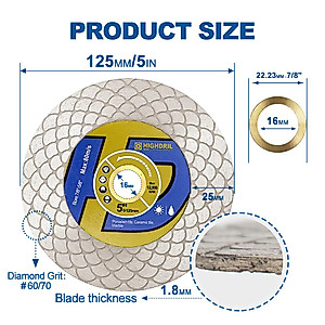 HIGHDRIL Diamond Tile Saw Blade - 5 Inch/125mm Cutting and Grinding Disc for Porcelain Tile Granite Marble Ceramic Quartz (Fan-Shaped Blade)