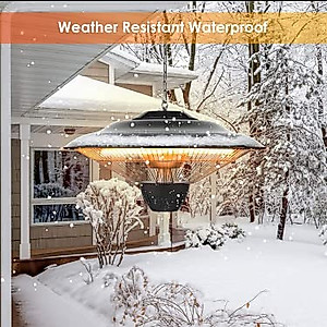 Hanging Patio Heater, 1500W Electric Hanging Patio Heater for Outdoors/Indoors, 3s Fast Heating, Quiet & IP34 Waterproof, Tip-Over Shut Off, Ceiling Heater for Home Use/Balcony/Patio/Courtyard, Black