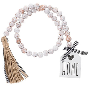 BESPORTBLE Wooden Bead Garland with Tassel, 33.5inch Long Natural Wooden Beads Decor Decorative Beads Home Decor Farmhouse Tassel Garland Boho Decor for Tiered Tray Wall Hanging