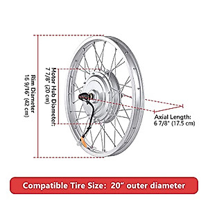 AW Electric Bicycle Front Wheel 20" E-Bike Conversion Kit 36V 750W Ebike Wheel Kit Thumb Throttle Hub Bicycle Conversion Motor Kit