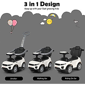 GLACER Push Cars for Toddlers 1-3, 3-in-1 Kids Sliding Car with Detachable Guardrail, Horn, Music, Lights, Storage Box and Anti-Roll Design, Ride on Push Car for Boys Girls(White)