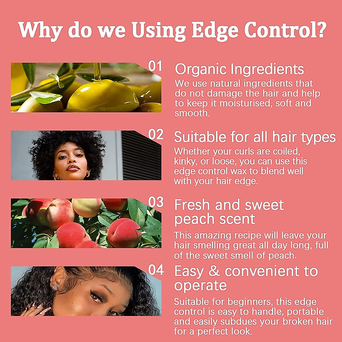 Edge Control Wax for Women Strong Hold Non-greasy Edge Control Smoother Edge Tamer, Edge Wax Styling Tamer Edge Control for Black Hair No Flaking, White Residue, Shine and Smooth (edge control-6pcs)